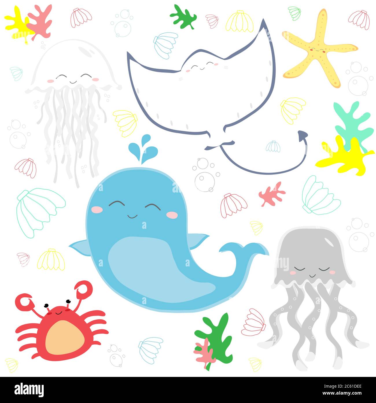 Cute sealife underwater vector illustration background Stock Vector ...