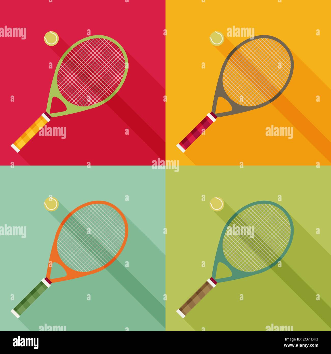 tennis racket and ball icon with long shadow. flat style vector ...