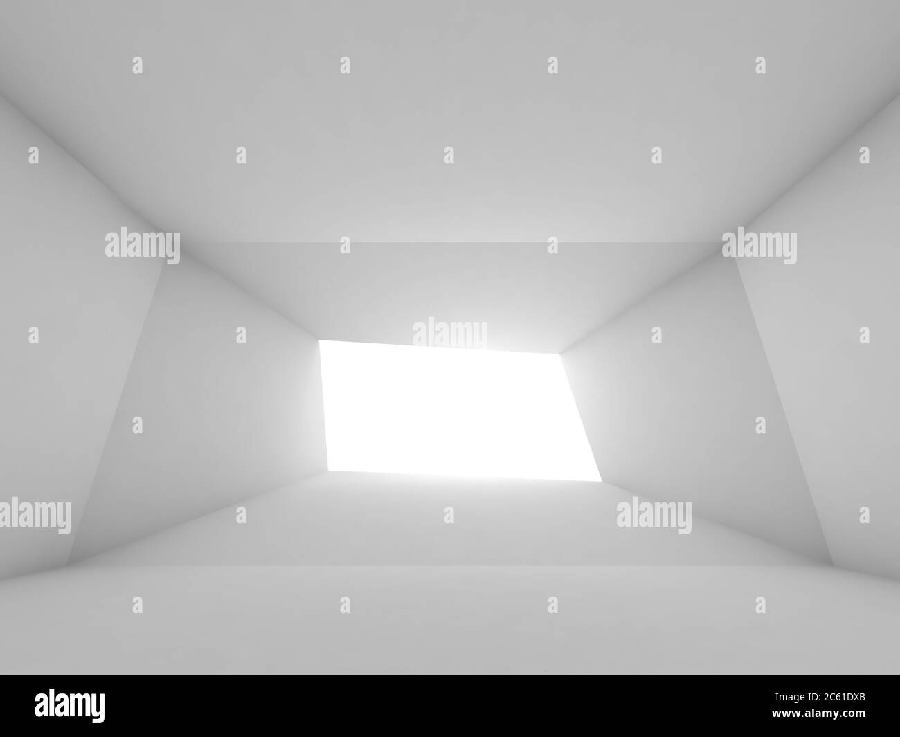 Abstract empty white interior with light portal, front view. 3d ...