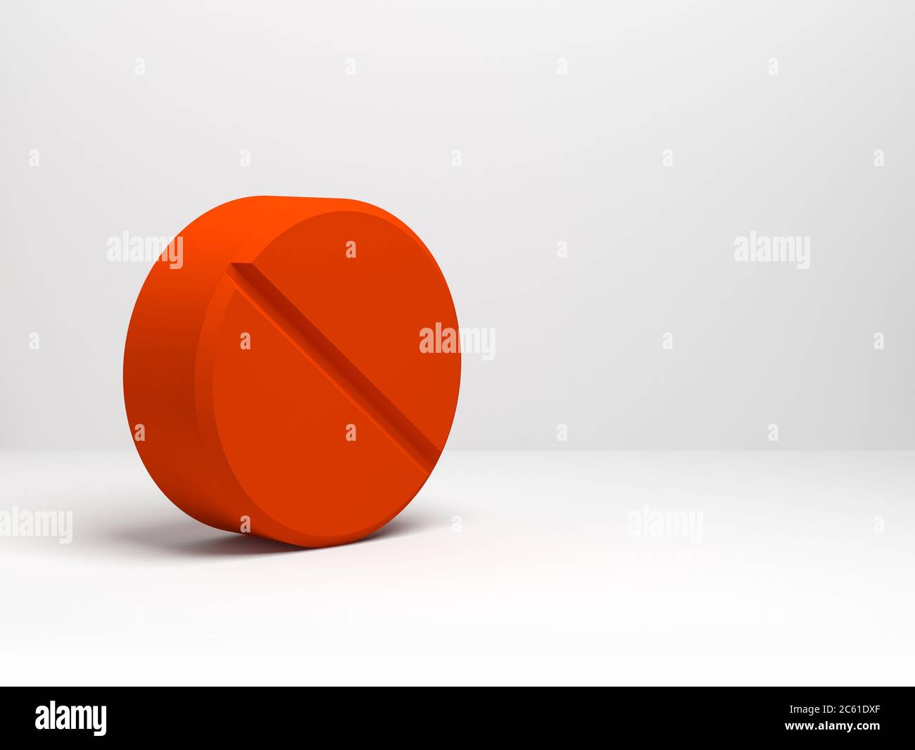 Huge red pill is on white backgroumd with soft illumination, 3d ...