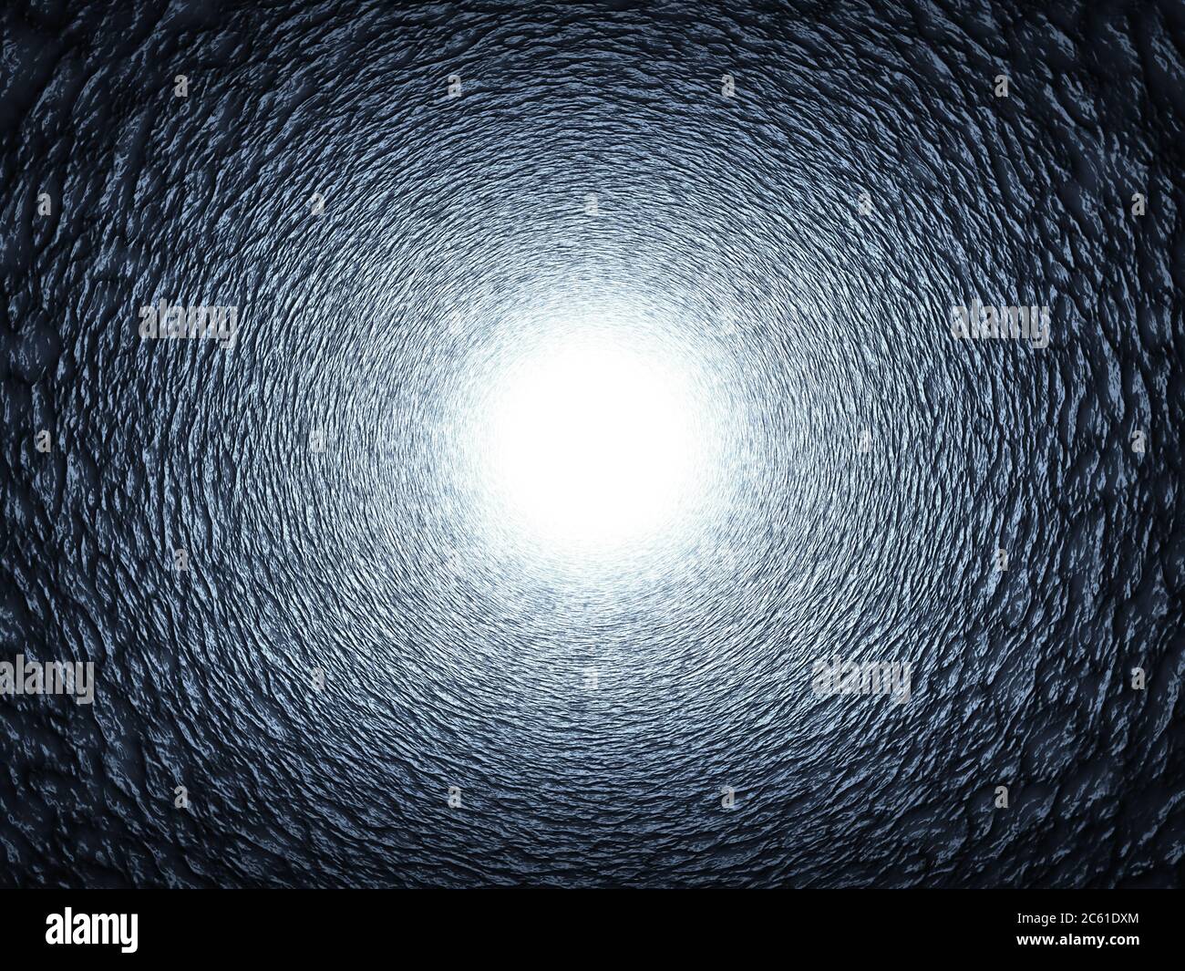 Abstract dark blue tunnel with glowing end, digital graphic background ...
