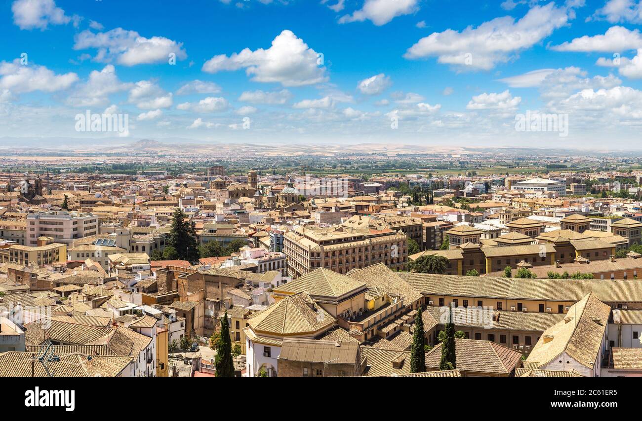Panoramic aerial view of Granada in a beautiful summer day, Spain Stock ...