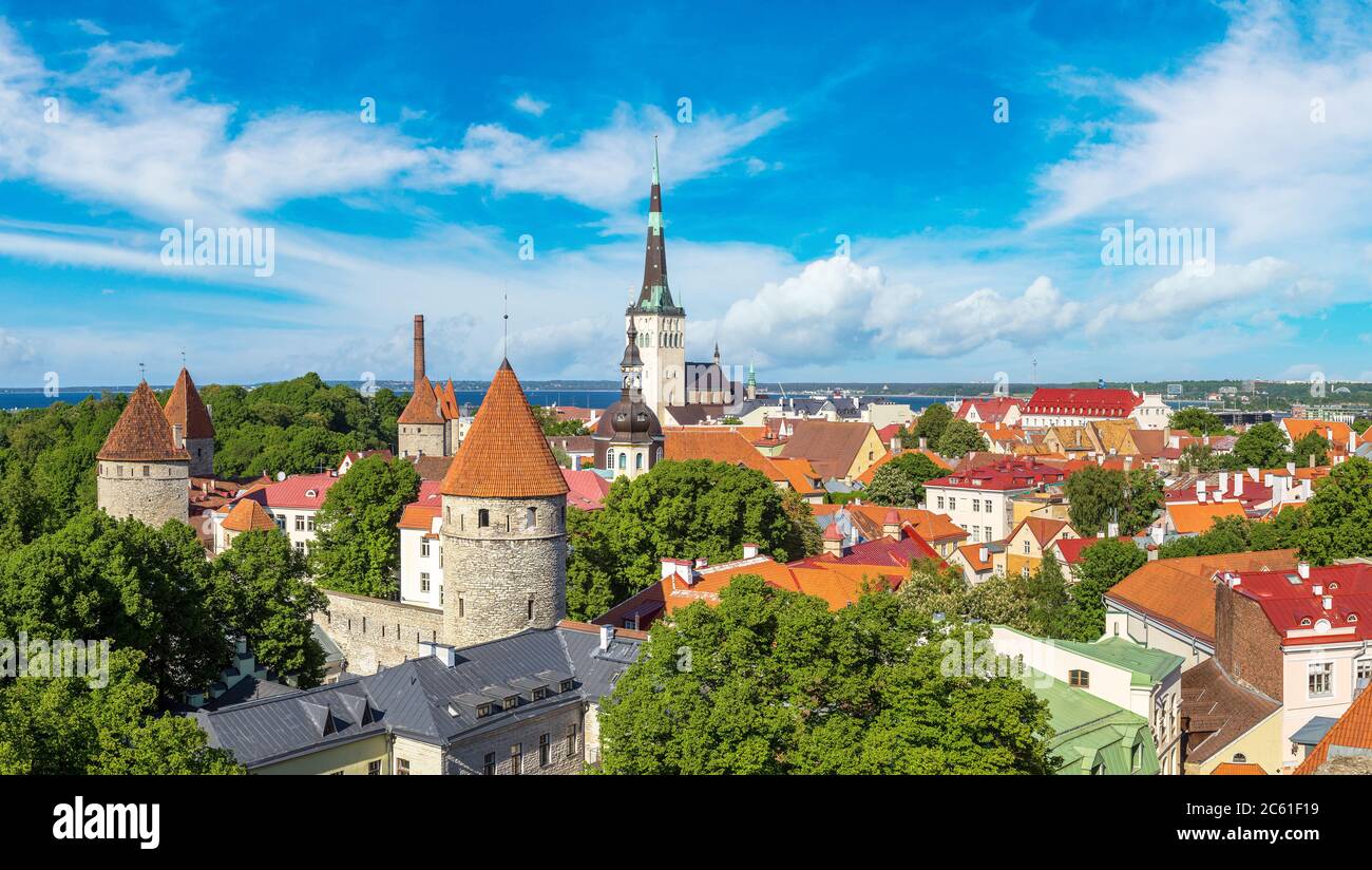 Aerial View of Tallinn Old Town in a beautiful summer day, Estonia ...