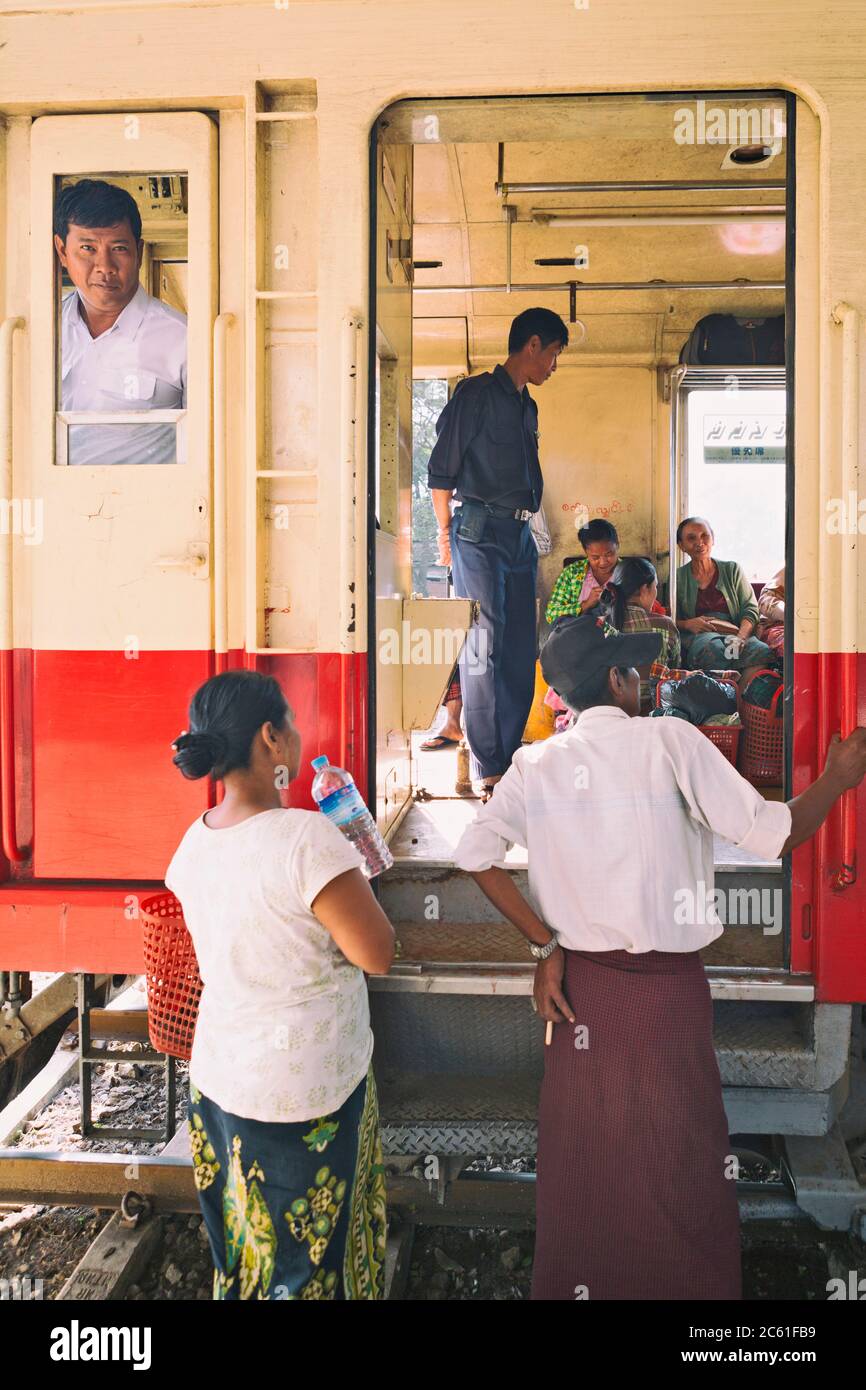Asia, Southeast Asia, Myanmar, railway carriage on a train in ...