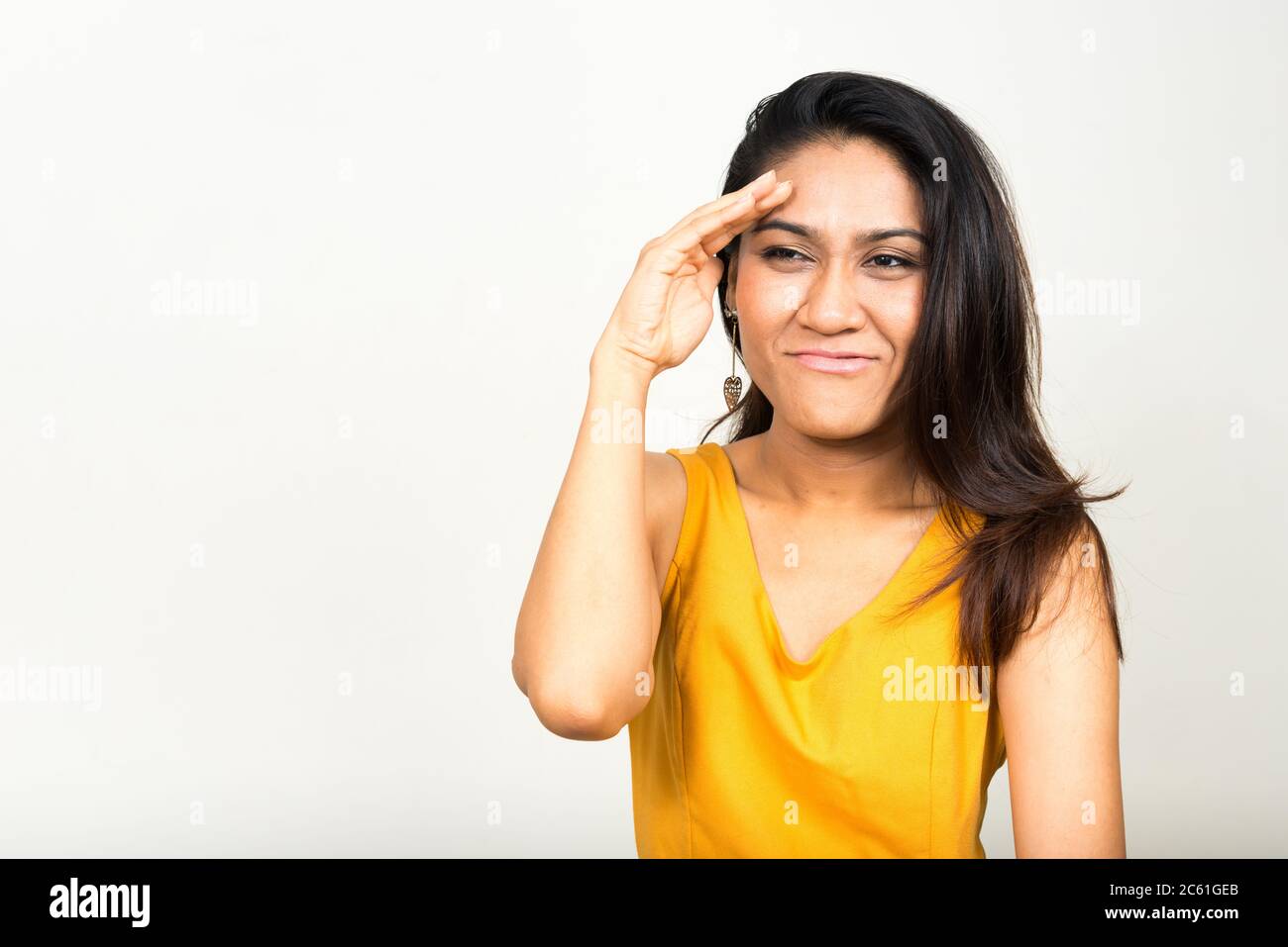 Portrait of Asian woman thinking and searching something Stock Photo ...