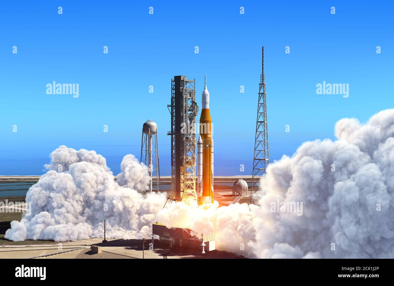 Big Heavy Rocket Space Launch System Launch From Launchpad At Cape ...
