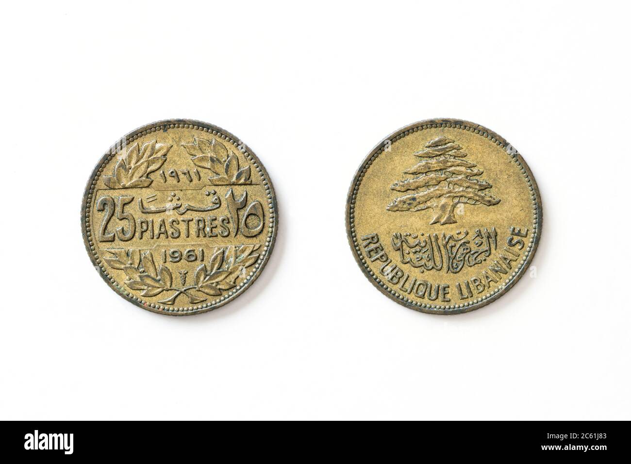 Old 25 piastres Lebanese coin isolated on white background Stock Photo ...