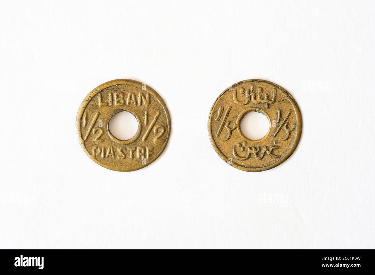 Old 1/2 half piastre Lebanese coin isolated on white background Stock ...