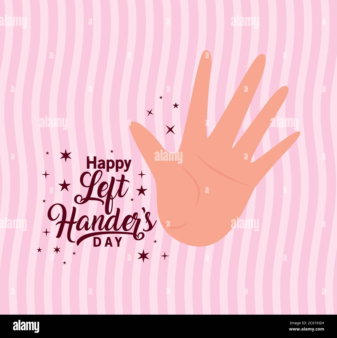 open hand with happy left handers day text design of Holiday and ...