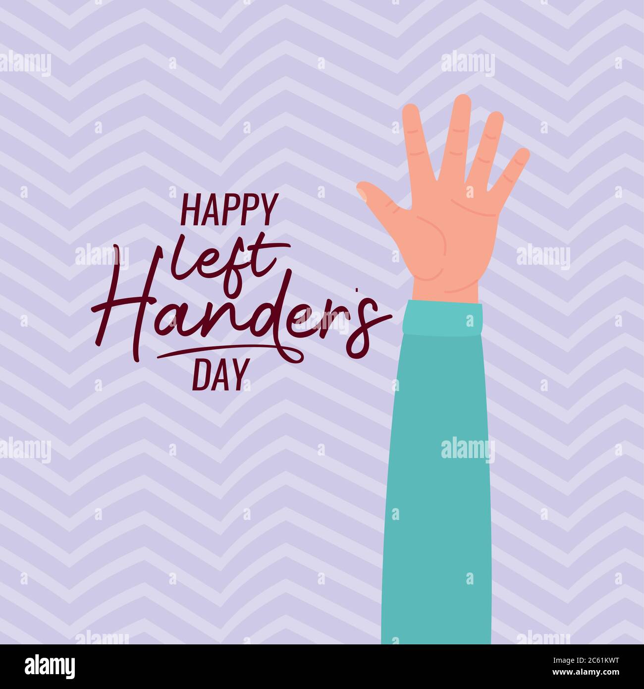 open hand with happy left handers day text design of Holiday and ...