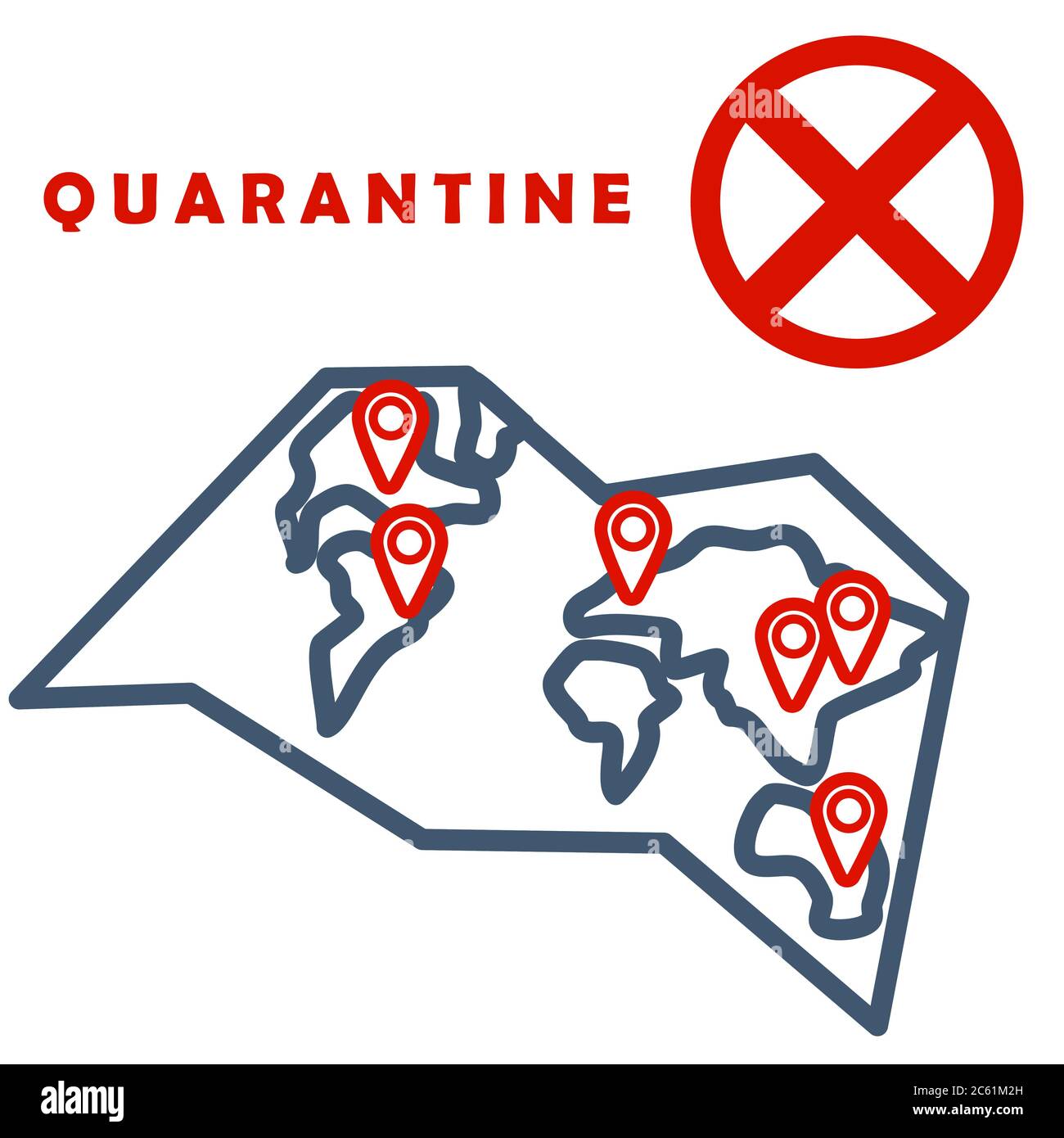Quarantine text on white isolated backdrop. Infection map icon for ...