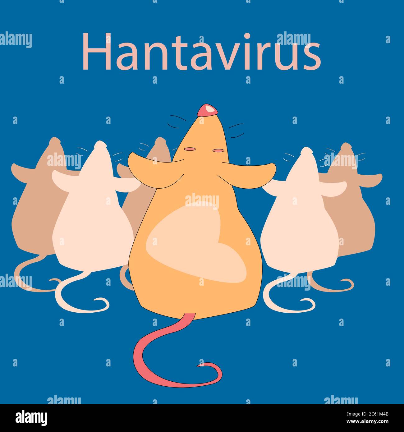 Hantavirus text on blue backdrop. Rat crowd for social banner, medical ...