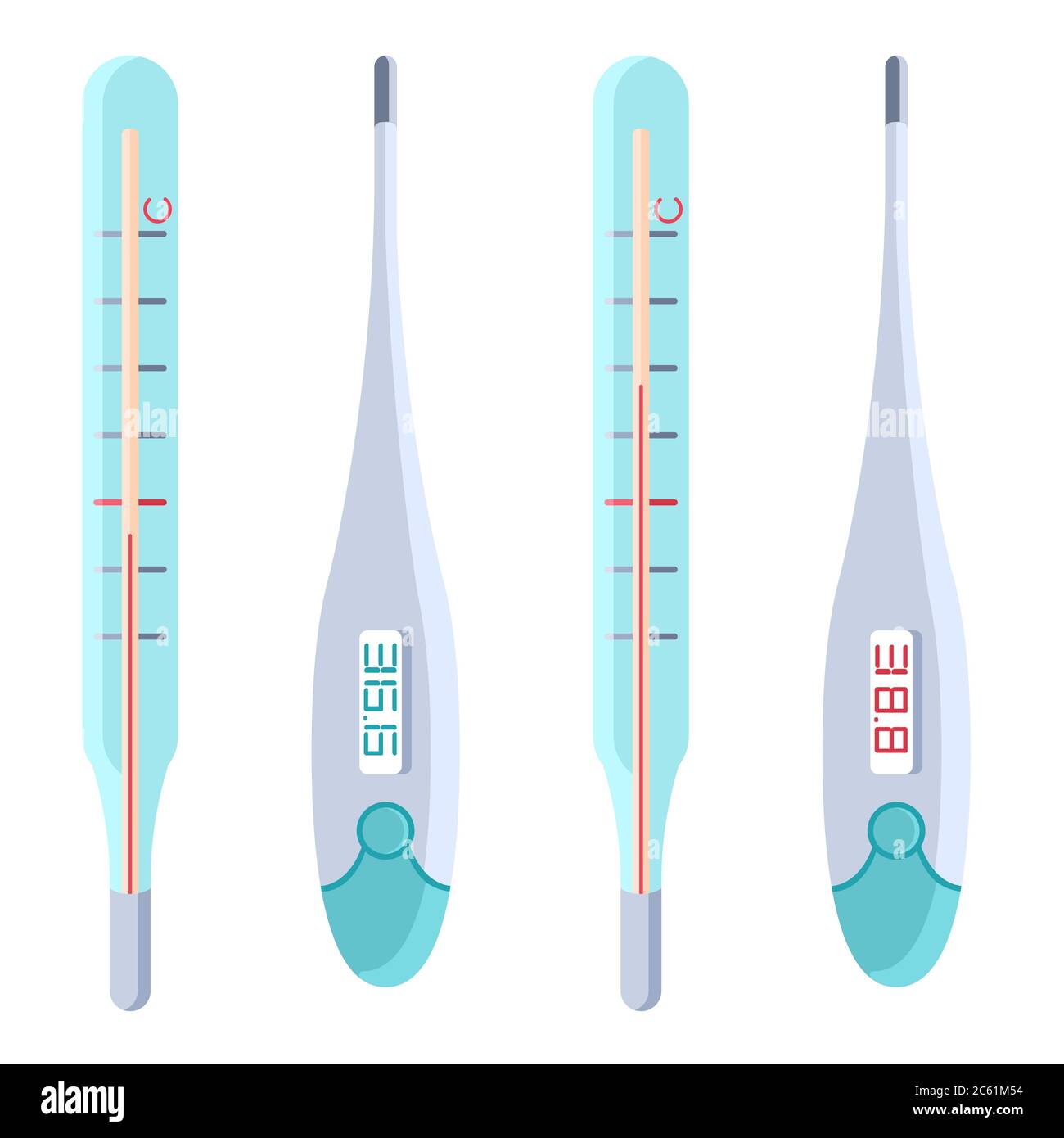 Body thermometers on white isolated backdrop. Sticker set for social ...