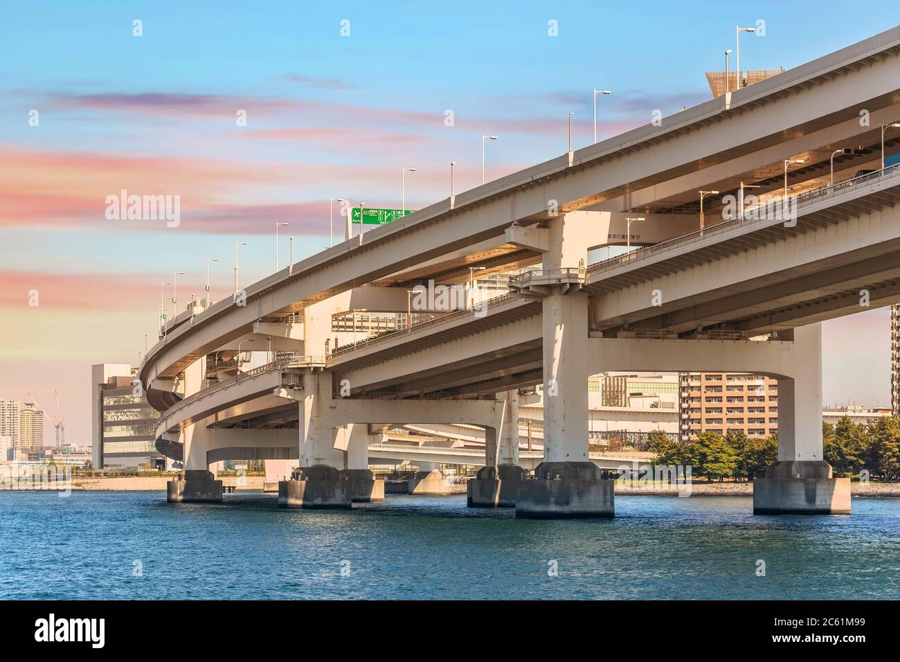 tokyo, japan - april 04 2020: Double-layered suspension Rainbow Bridge ...