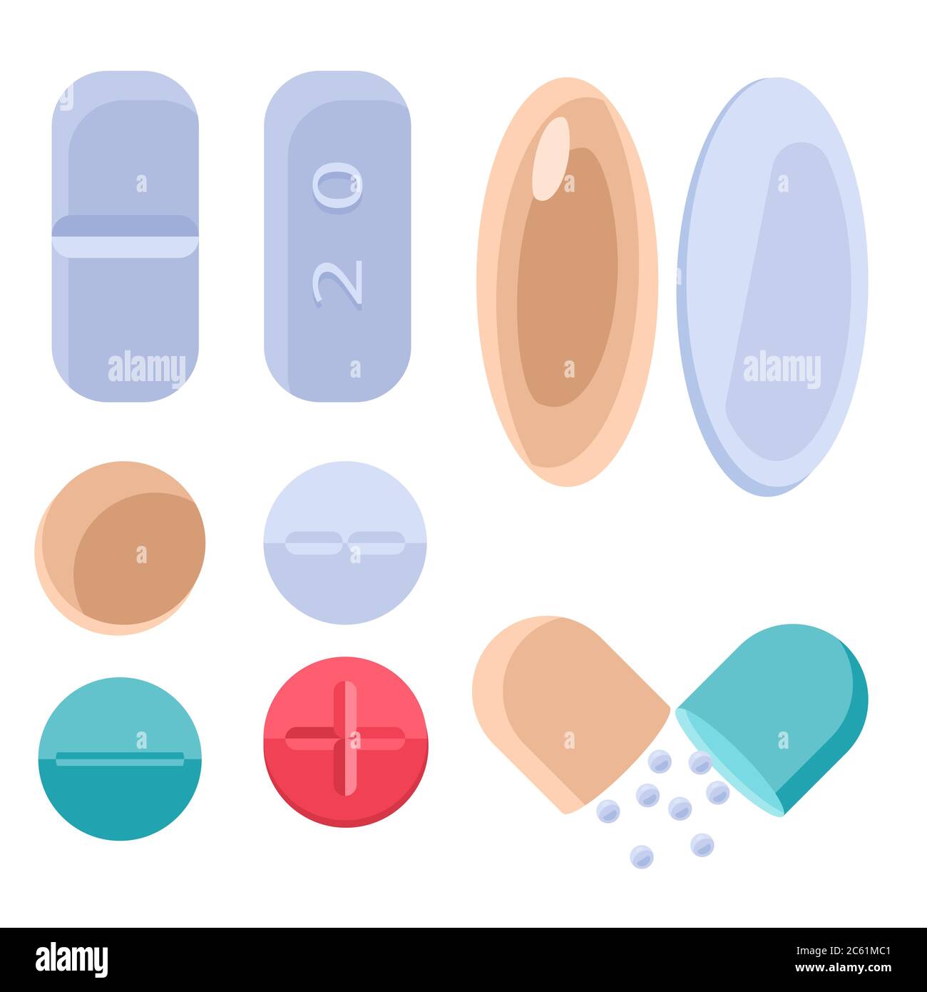 Pills sticker set on white isolated backdrop. Antibiotic tablets for ...