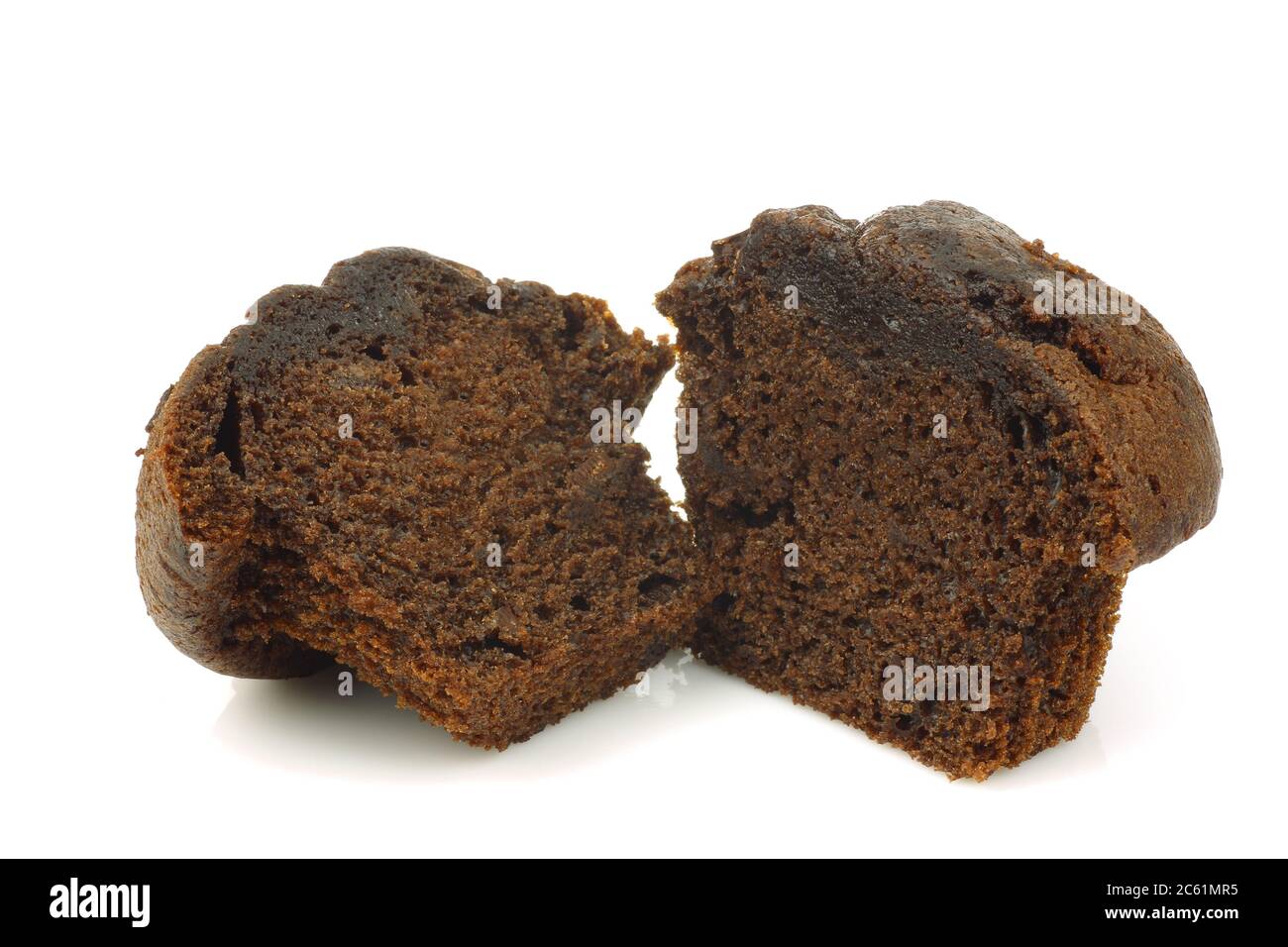 freshly baked chocolate muffin halves on a white background Stock Photo ...