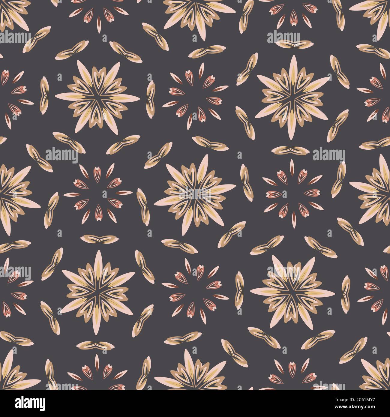 Dark brown floral daisy background. Seamless retro bloom vector pattern ...