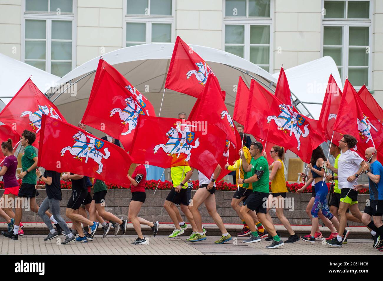 Vilnius, Lithuania. 6th July, 2020. People run to celebrate Statehood ...