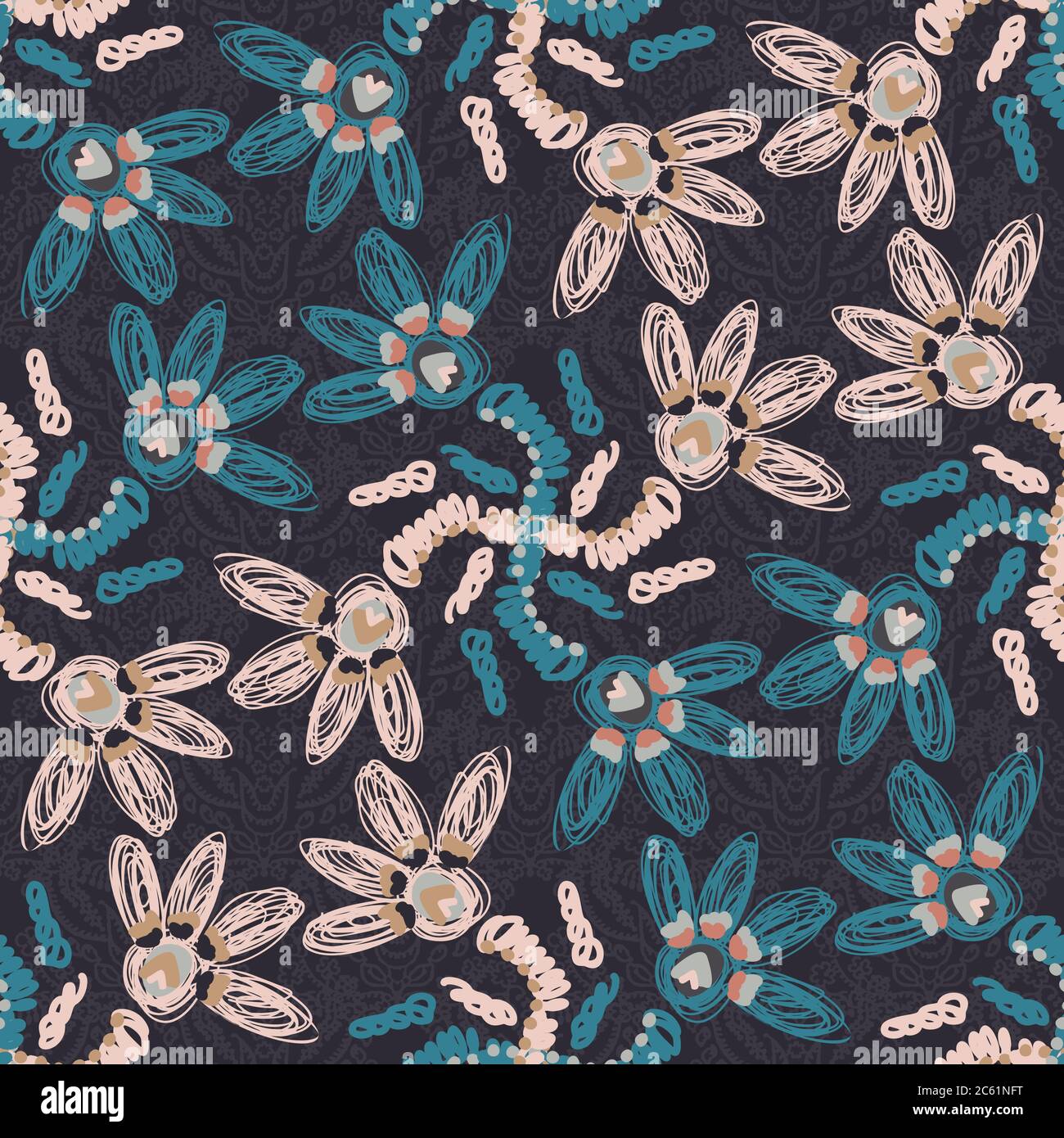 Dark brown floral daisy background. Seamless retro bloom vector pattern ...