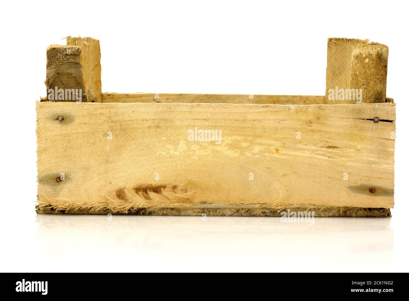 empty wooden box (long side view) on a white background Stock Photo - Alamy