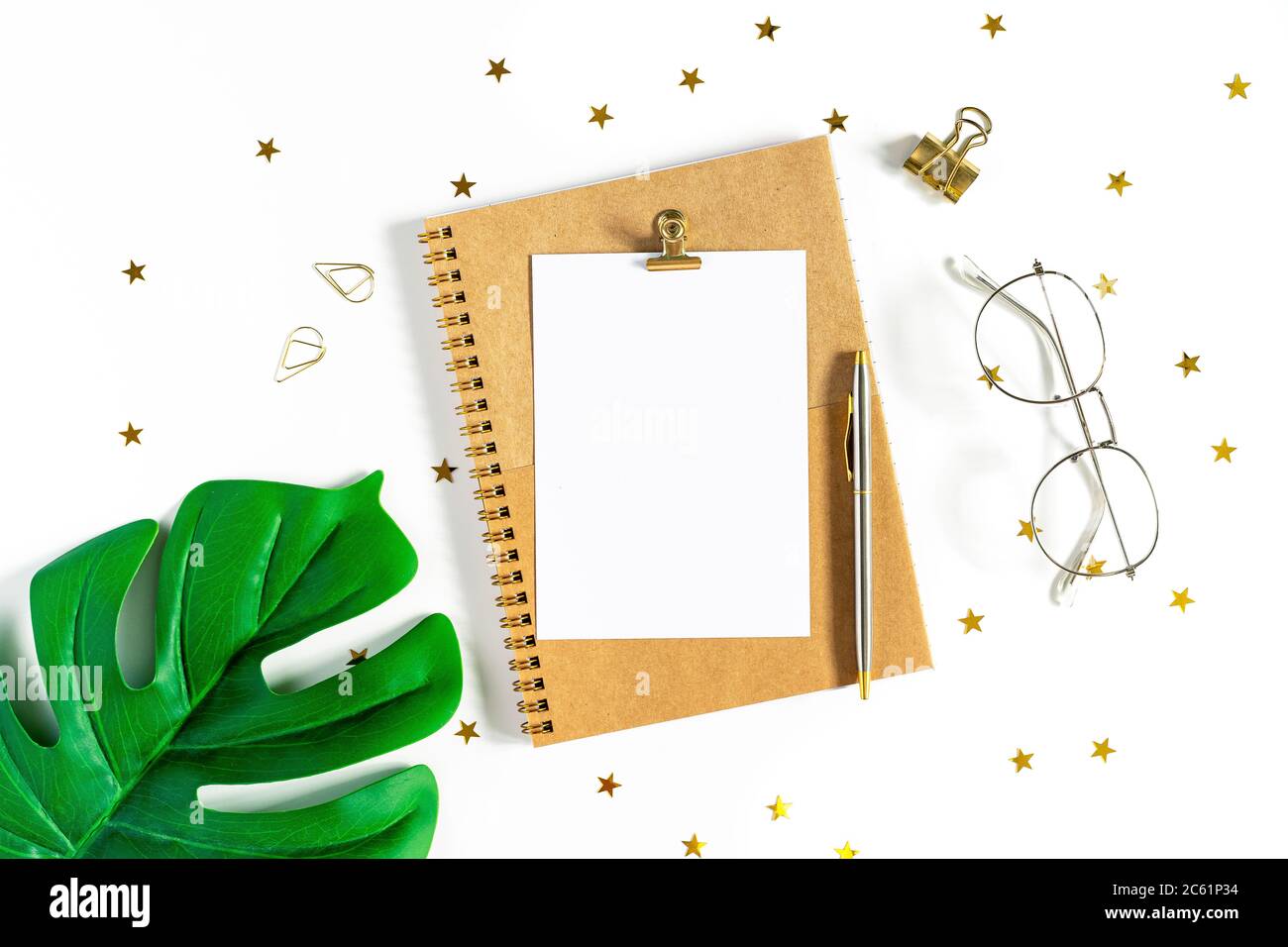 Desktop mock up planner. Top view of white working table background ...