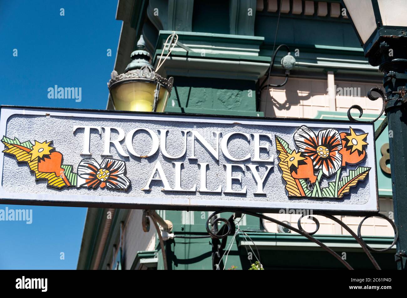 A decorative street sign, Tounce Alley in Victoria, Vancouver Island ...