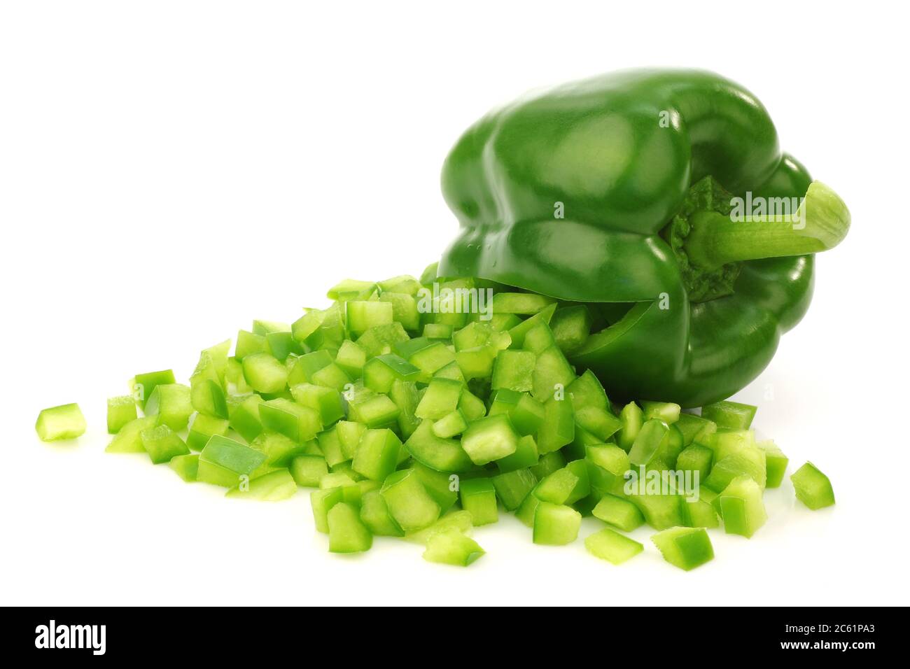 fresh green bell pepper (capsicum) with front side opened and already ...