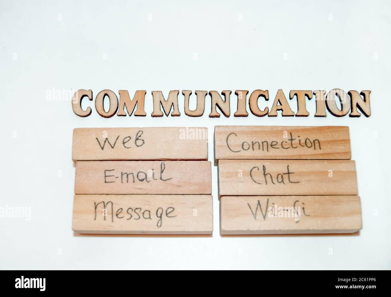 The concept of communication with handwritten text on wooden blocks ...