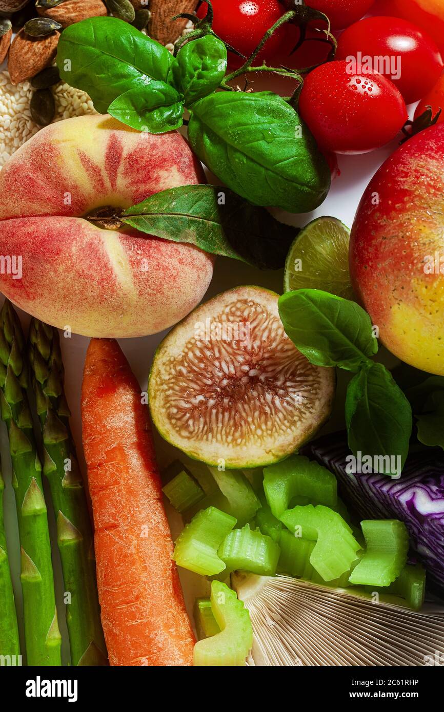 basic vegan ingredients and products. cereals, legumes, fresh ...