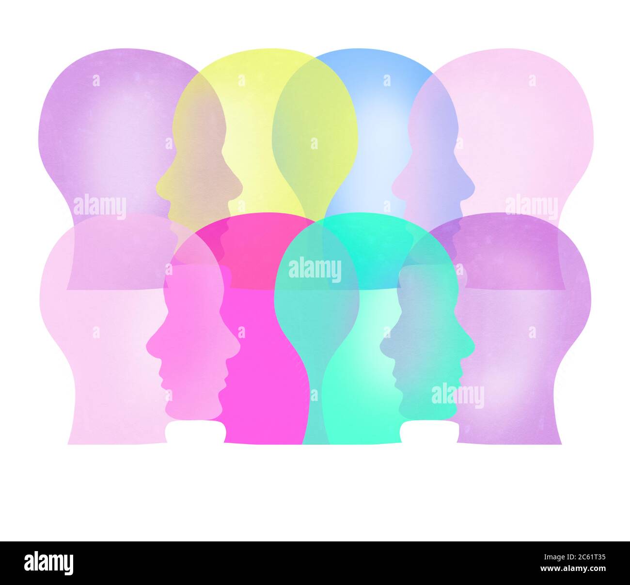 Colored silhouettes of the human profile. Social relations and mental ...