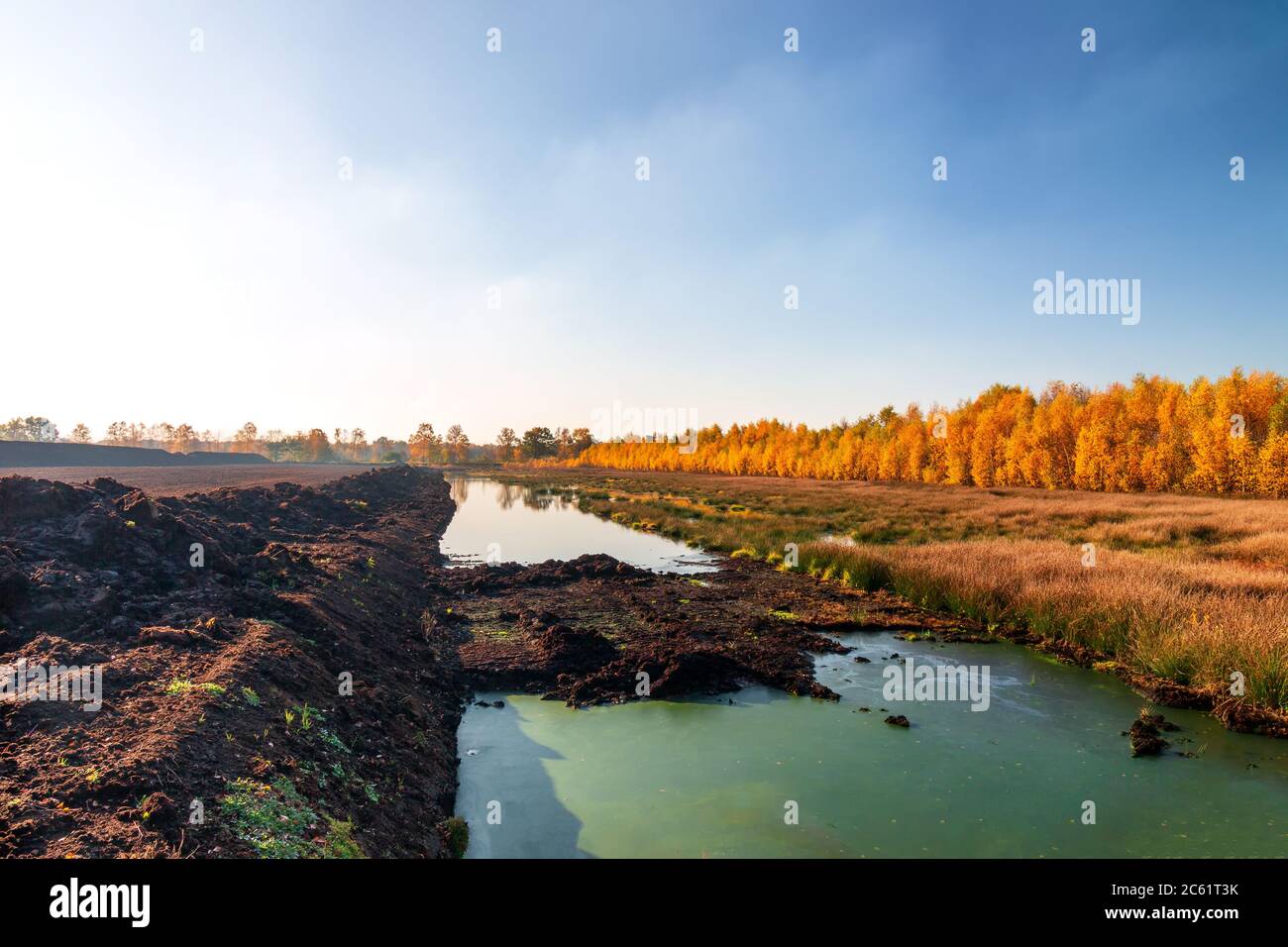Sequence of peat extraction, from left to right. During extraction ...