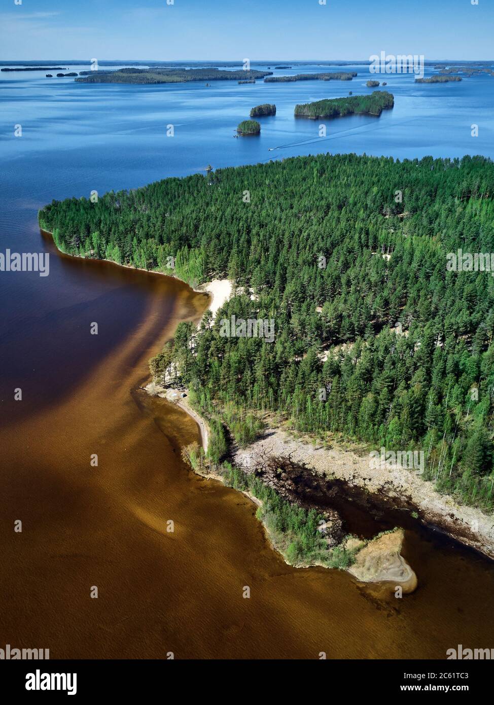 Aerial view of Islands on the lake in Finland in summer sunny day Stock ...