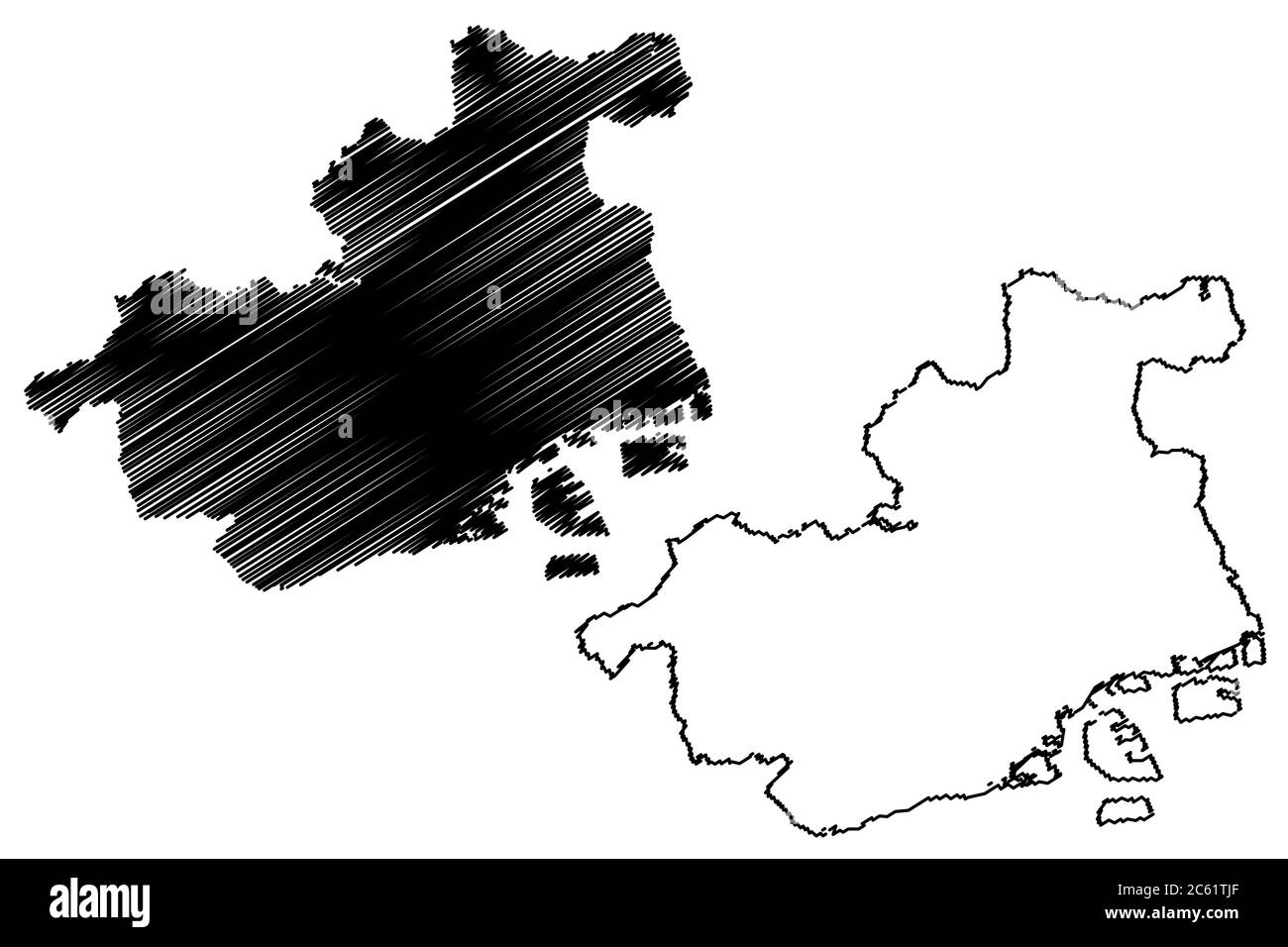 Kobe City (State of Japan, island country, Hyogo Prefecture) map vector ...