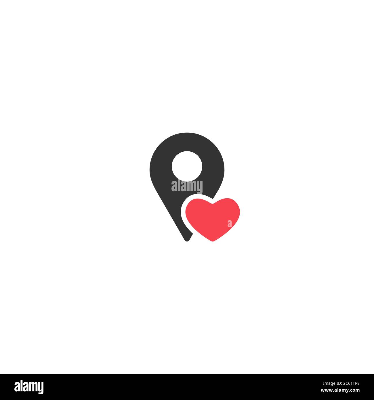 red location icon with red heart. GPS pointer. Favorite place. Map pin. Navigator guide button ...