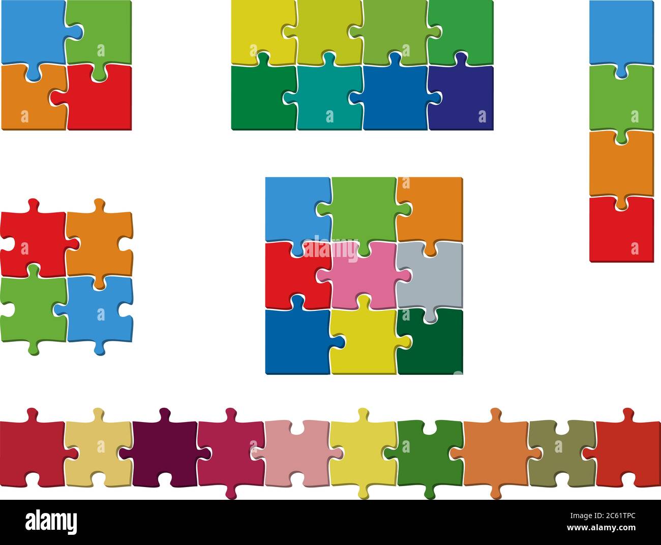 set of colorful jigsaw puzzle pieces template vector illustration Stock ...