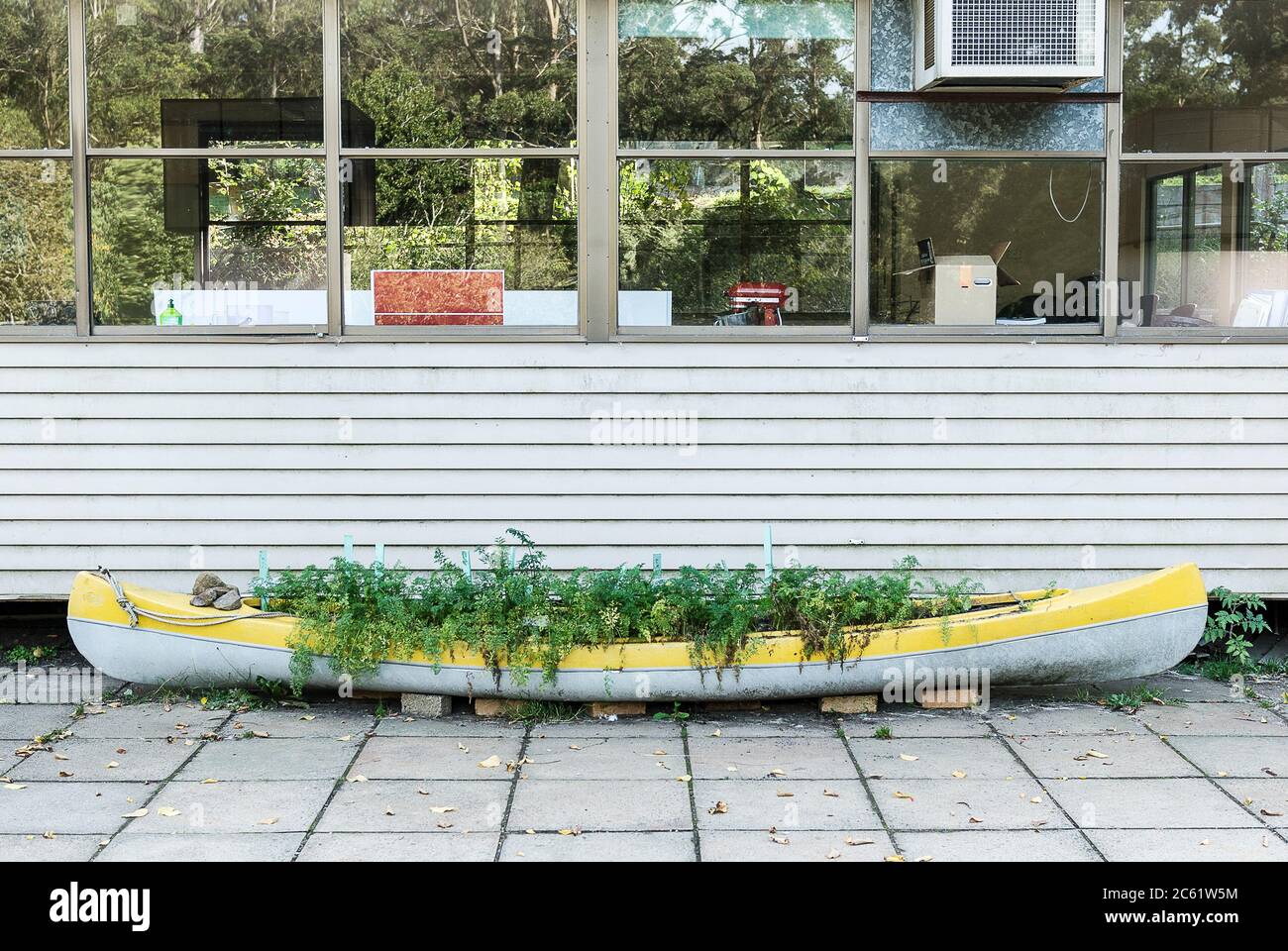 Old canoe reused as a herb garden Stock Photo - Alamy