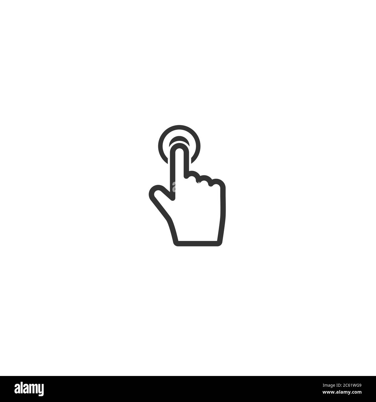 Click or push the button pictogram. Black pointing hand with red button ...