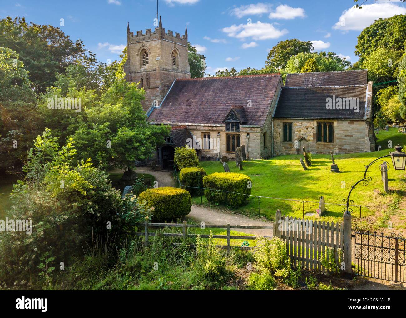 Aerial view of St. Leonards Church in Beoley, Worcestershire, England ...