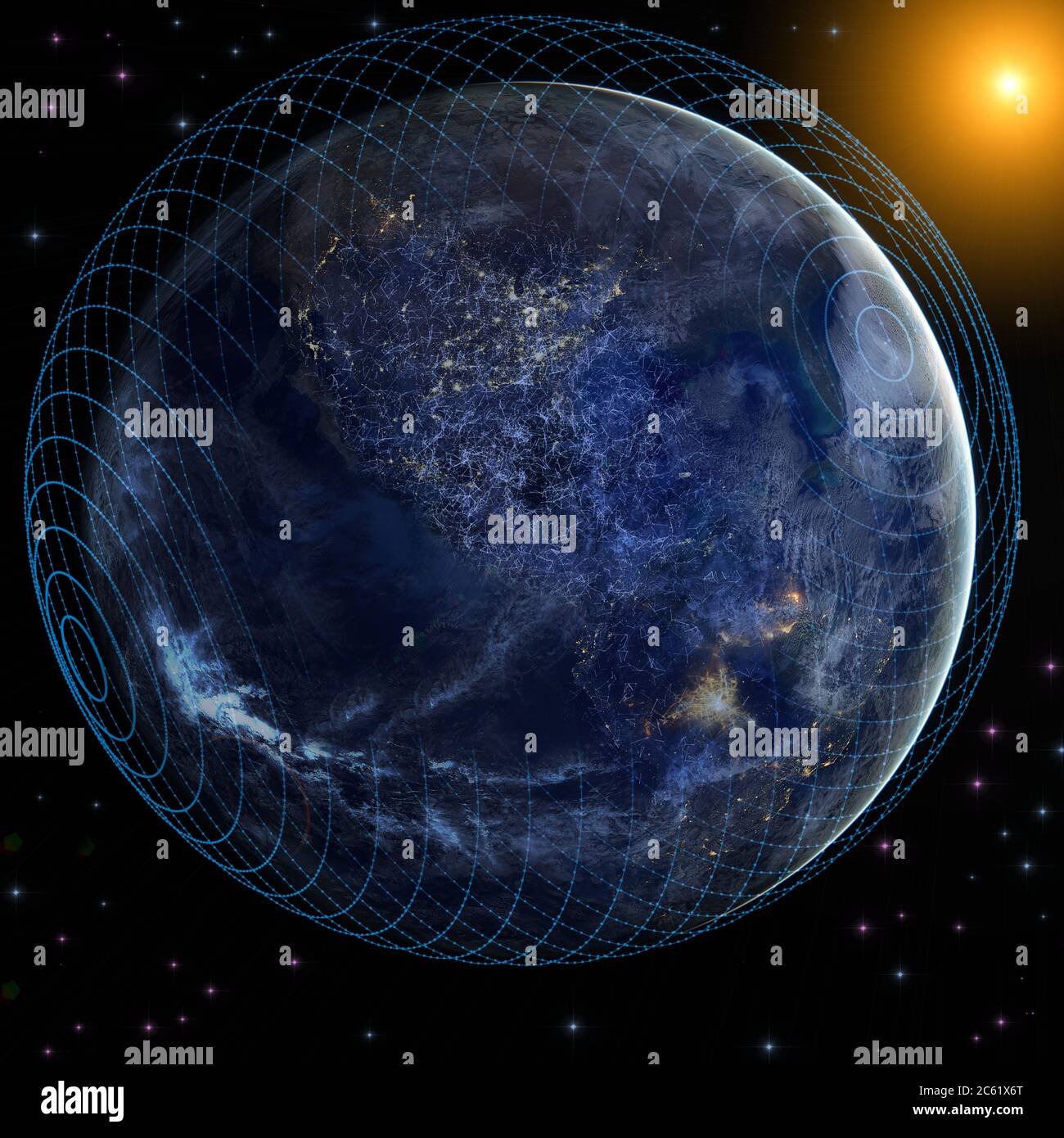 Global digital Network Telecommunication network above Earth viewed ...