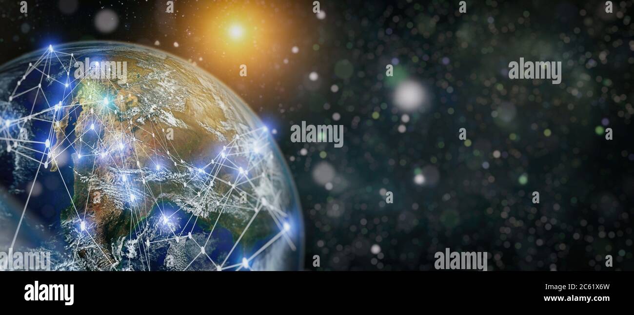 Global digital Network Telecommunication network above Earth viewed ...