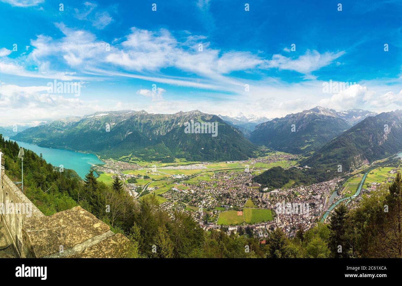 Panoramic view of Interlaken in a beautiful summer day, Switzerland ...