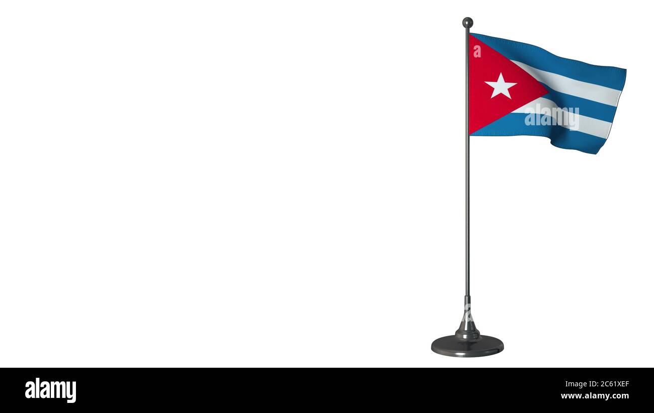 Cuba small flag fluttering on a flagpole. White screen background, 3d ...