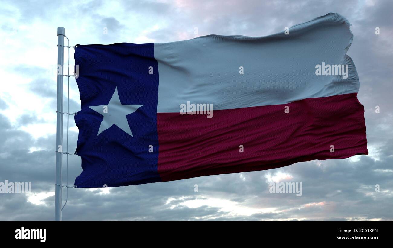 Flag of Texas waving in the wind against deep beautiful clouds sky, 3d ...