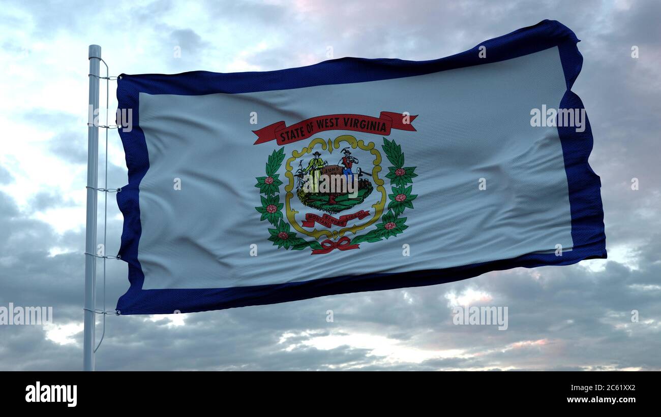 Flag of West Virginia waving in the wind against deep beautiful clouds ...