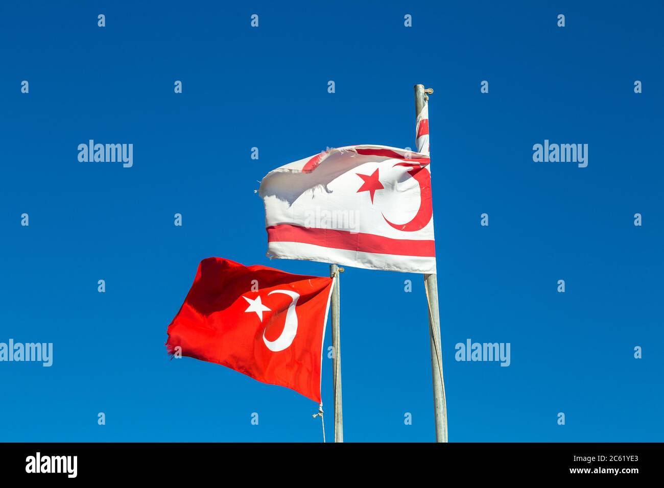 Flags of Turkey and North Cyprus in a beautiful summer day Stock Photo ...