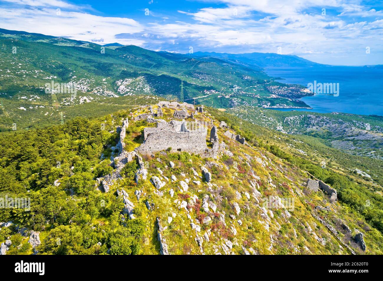 Ledenice historic Gradina town on the hill ruins view, Vinodol valley ...