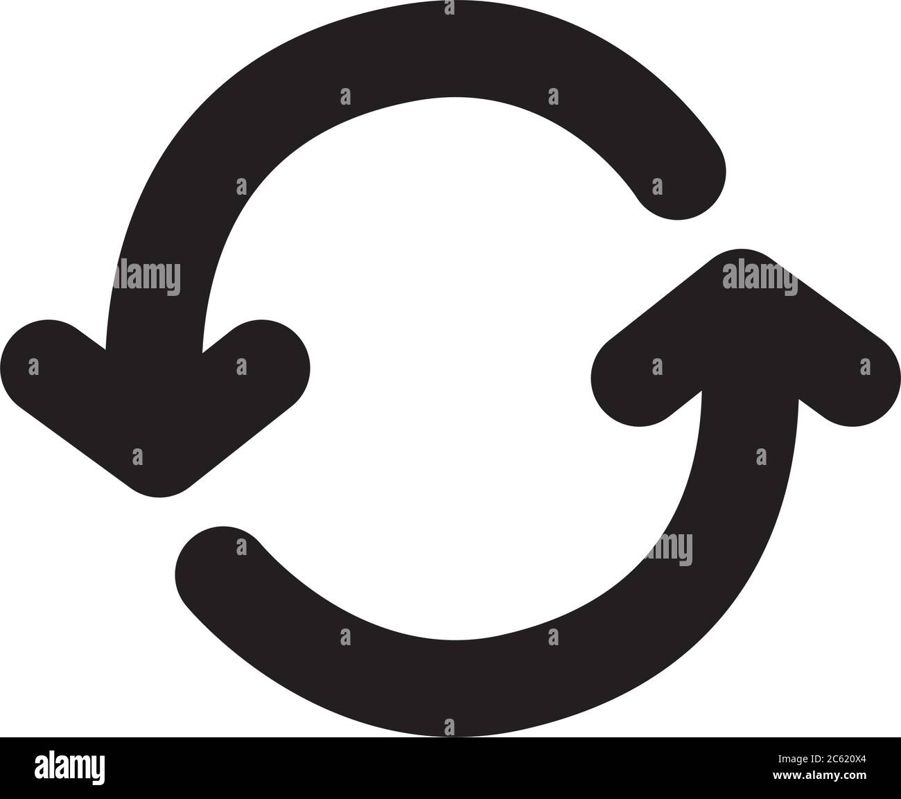 refresh arrows icon over white background, silhouette style, vector ...