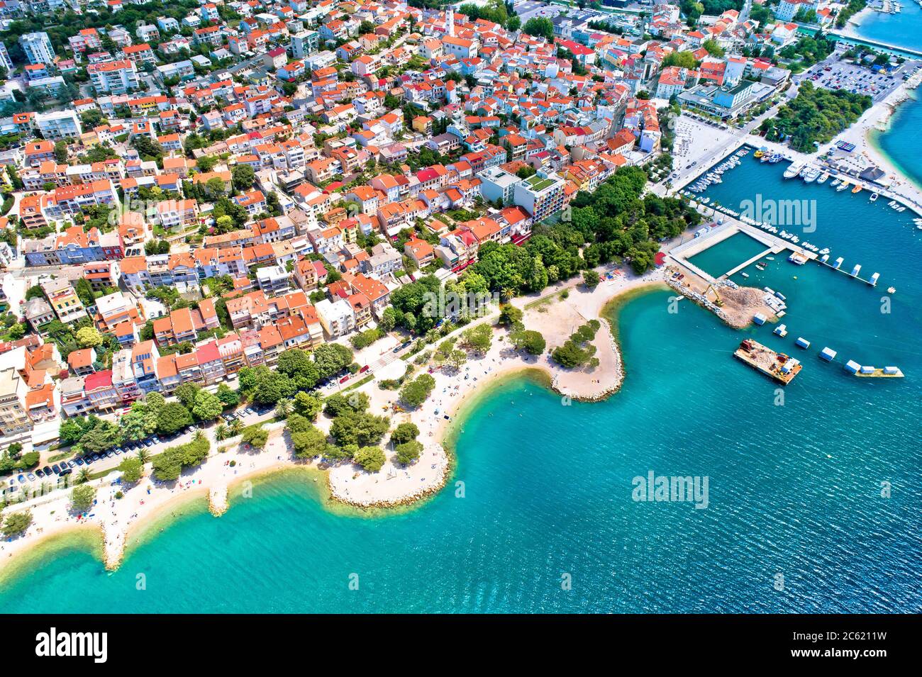 Crikvenica. Town on Adriatic sea beach and waterfront aerial view ...