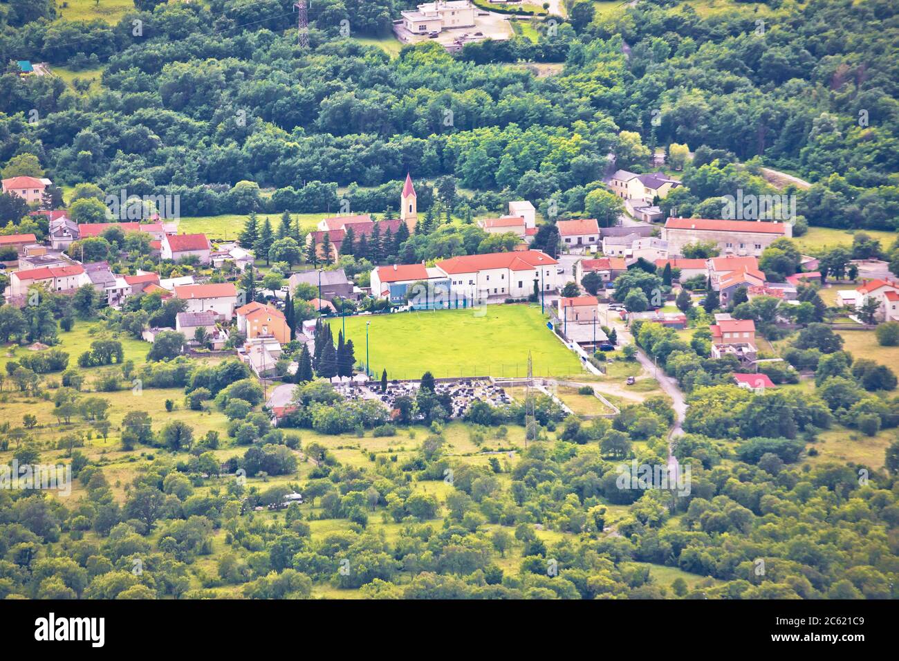 Village of Tribalj in Vinodol valley aerial view, Kvarner region of ...