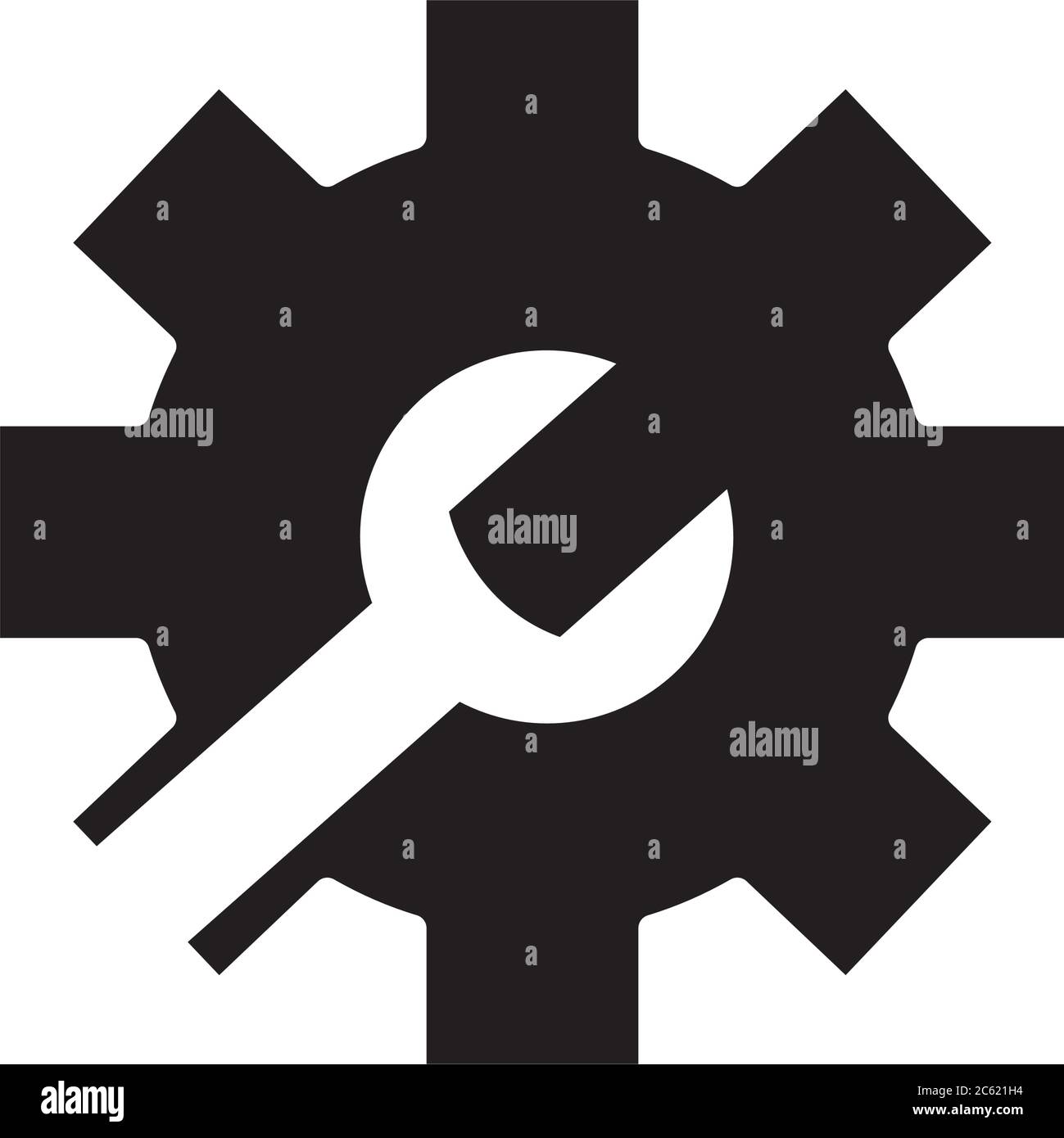 wrench tool and gear wheel icon over white background, silhouette style ...